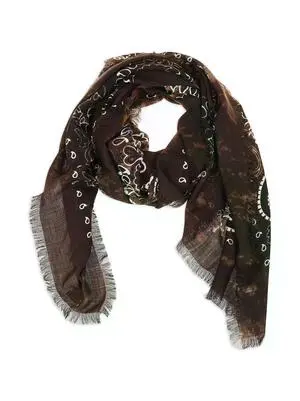 Destin Paisley-print Frayed-edge Scarf - Brown