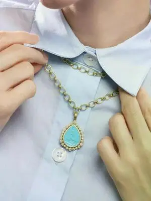 LEIGH MAXWELL Mermaid Turquoise And Diamond Pendant In 18k Yellow