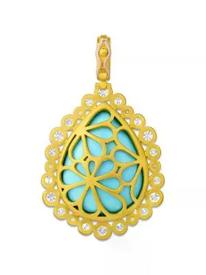LEIGH MAXWELL Mermaid Turquoise And Diamond Pendant In 18k Yellow