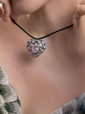 CICADA JEWELRY Platinum Amethyst And Diamond Heart Pendant Necklace