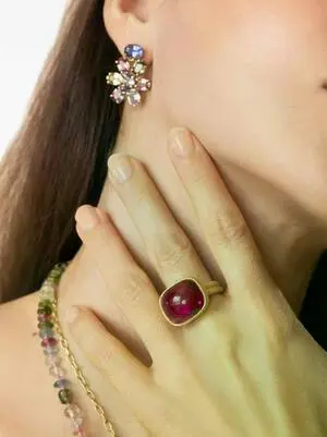 LEIGH MAXWELL Pink Tourmaline And Diamond Ring In 18k Yellow