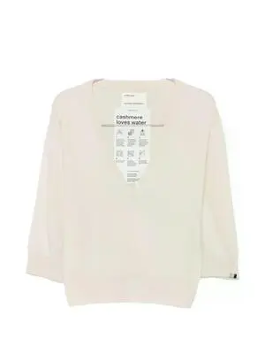 Extreme Cashmere Pearl V-neck Three-quarter-sleeve Sweater - Neutrals