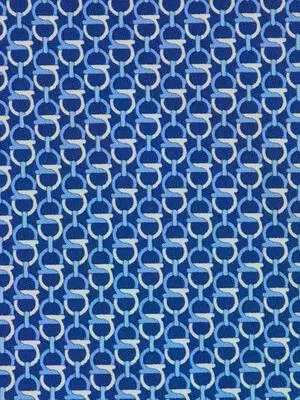 FERRAGAMO Gancini Links Print Silk Neck Tie - Blue