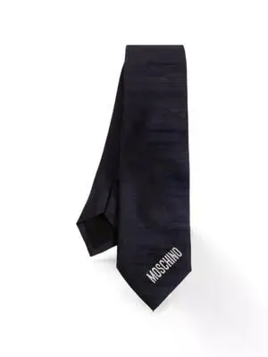 Moschino Embroidered Silk Tie - Blue