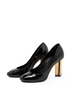 LOUIS VUITTON Patent Leather Round Toe Block Heel Pumps