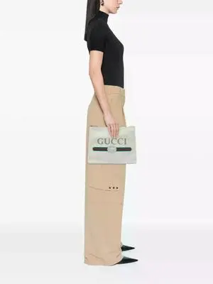 Gucci Calfskin Logo Portfolio Clutch Bag - White