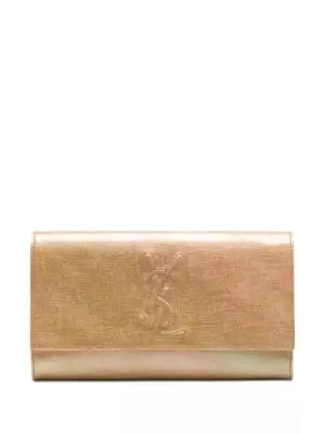Saint Laurent 2000-2013 Large Textured Patent Monogram Belle De Jour Clutch Bag - Neutrals