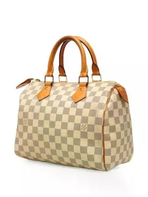 LOUIS VUITTON Damier Azur Speedy 25 Boston Bag - White