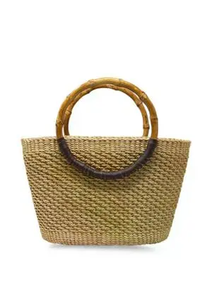 SENSI STUDIO Bamboo-handle Interwoven Tote Bag - Neutrals
