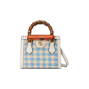 Gucci Diana Mini Houndstooth Raffia Effect Tote Bag