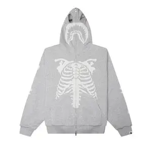 A BATHING APE Skeleton Shark Heavy Washed Cropped Full Zip Hoodie