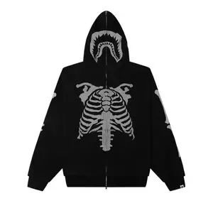 A BATHING APE Skeleton Shark Heavy Washed Cropped Fit Full Zip Hoodie