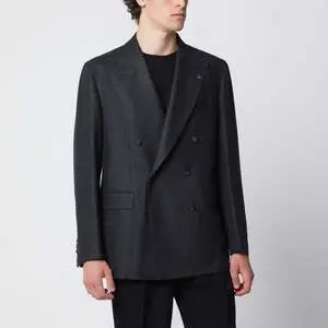 Tagliatore Anthracite Double-breasted Jacket In Wool And Cashmere - Grey