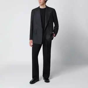 Tagliatore Anthracite Double-breasted Jacket In Wool And Cashmere - Grey