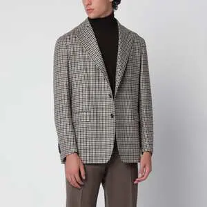 Tagliatore Single-breasted Jacket With Tobacco Vichy Pattern - Brown