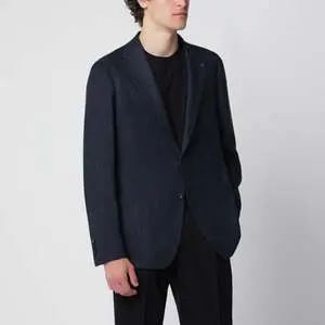 Tagliatore Single-breasted Jacket With A Herringbone Pattern - Blue