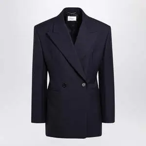 Saint Laurent Navy Double-breasted Jacket In Wool - Blue
