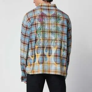 Amiri Ma Quad Bleached Blue Cotton Flannel Shirt