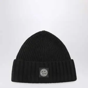 Stone Island Wool-blend Beanie With Logo Patch - Black