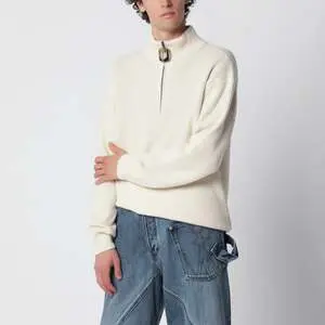 JW Anderson Ivory Half-zip Sweater In Wool Blend - White