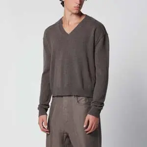 Rick Owens Taupe V-neck Cashmere And Wool Sweater