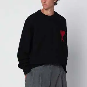 AMI Paris Virgin Wool De Coeur Sweater - Black