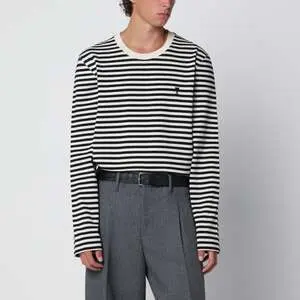 AMI Paris De Coeur Striped Cotton Sweater - Black