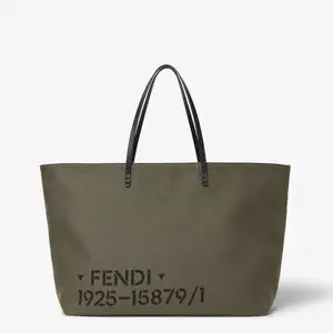 Fendi Large Canvas Shopper Bag With Stencil Print - Green