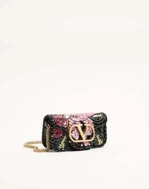 Valentino Garavani Mini Shoulder Bag With Floral Sequin Embellishment And V Logo