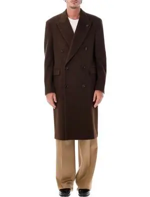 LARDINI Double-breasted Wool Overcoat - Marrone