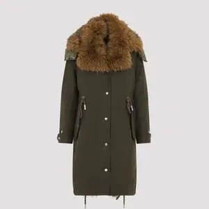 Moncler Long Down Parka Jacket In Polyamide With Faux Fur Trim