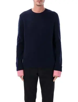 Prada Shetland Wool Crewneck Sweater With Removable Cuffs - Blue
