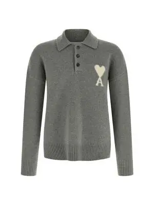 AMI Paris Alpaca Blend Intarsia Polo Sweater