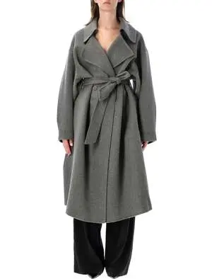 THE FRANKIE SHOP Belted Wool-blend Wrap Coat - Grigio