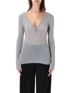 JAMES PERSE Ultra-fine Cotton-cashmere Ribbed Henley Top - Blu