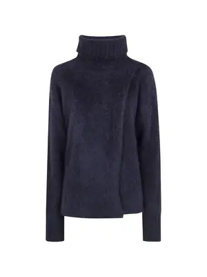 UMA WANG Ribbed Knit Pullover With Distressed Hem - Black