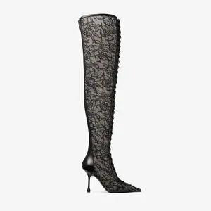 JIMMY CHOO Scarlett 95 Lace And Nappa Leather Over The Knee Boots - Black