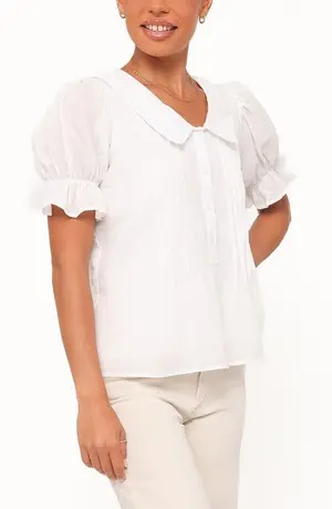 PETAL & PUP Pleated Cotton Top With Peter Pan Collar