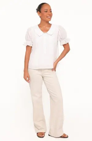 PETAL & PUP Pleated Cotton Top With Peter Pan Collar