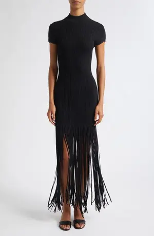 TOCCIN Jada Mock Neck Fringe Minidress