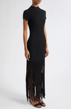 TOCCIN Jada Mock Neck Fringe Minidress