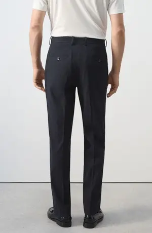 Mango Slim Fit Seersucker Pleated Pants