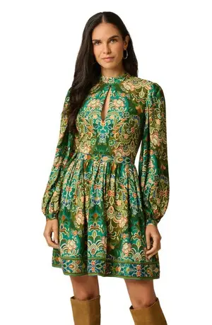 Adrianna Papell Printed Mock Neck Long Sleeve Minidress