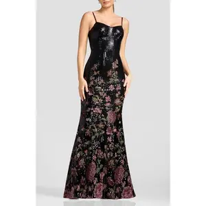 Dress The Population Giovanna Floral Embroidery Sequin Mermaid Gown - Black Multi