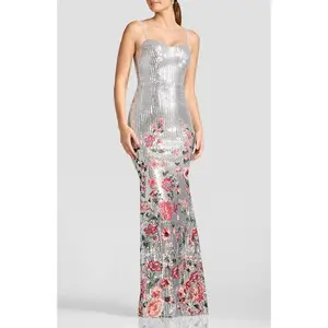 Dress The Population Giovanna Floral Embroidery Sequin Mermaid Gown - Silver Multi