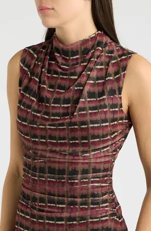 Vince Camuto Geometric Print Mesh Sheath Dress