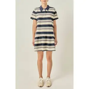 English Factory Striped Polo Minidress - Navy/cream