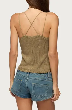 EDIKTED Fernie Bead Fringe Knit Tank Top