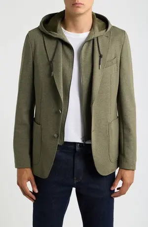BOSS Jersey Sport Coat With Removable Hood - Medium Green