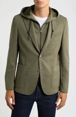 BOSS Jersey Sport Coat With Removable Hood